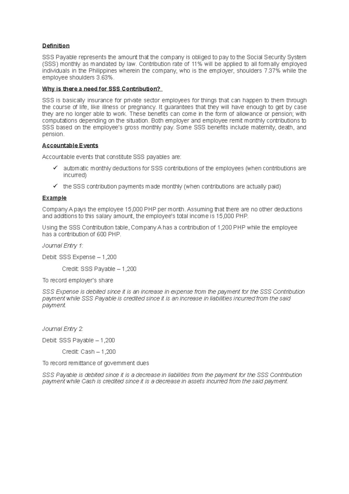 CFAS SSS Payable: Understanding Contributions and Journal Entries - Studocu