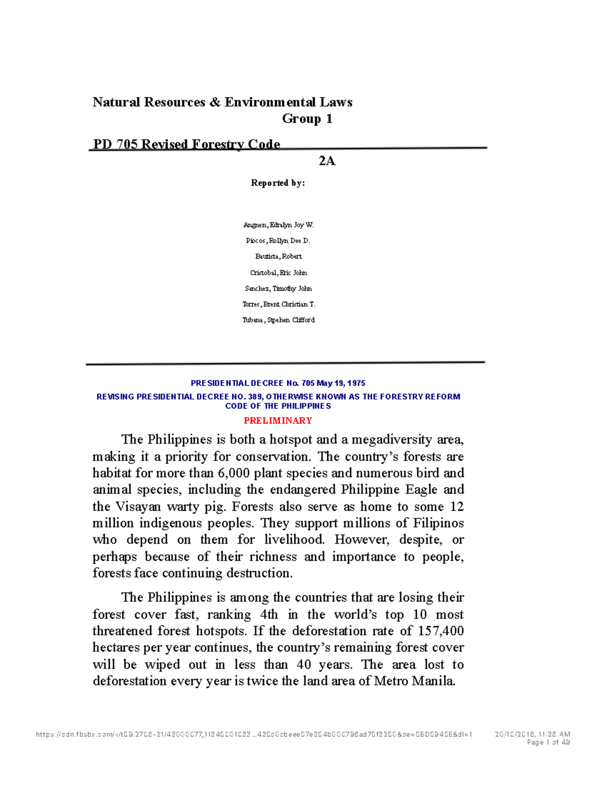 PD 705 Final Exam Notes: Revised Forestry Code Analysis - Studocu