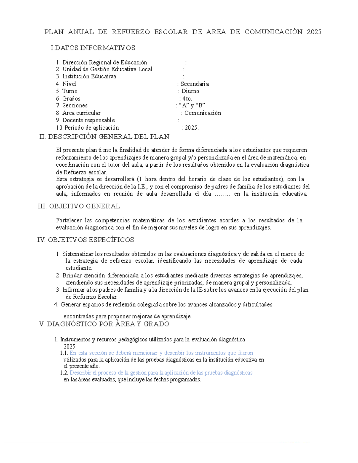 PLAN ANUAL DE REFUERZO ESCOLAR EN COMUNICACIÓN 2025 - Studocu
