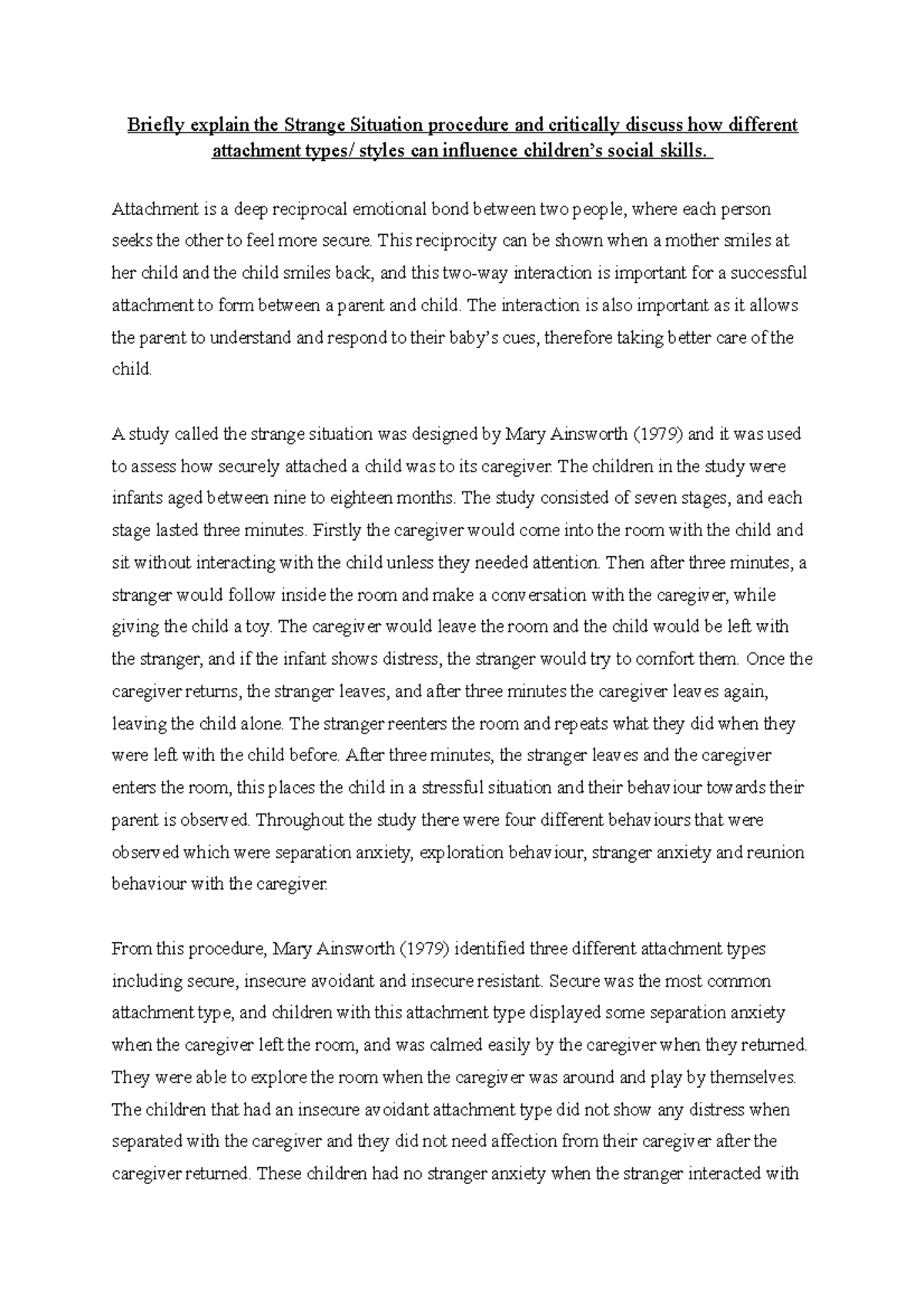 strange situation essay - Briefly explain the Strange Situation ...