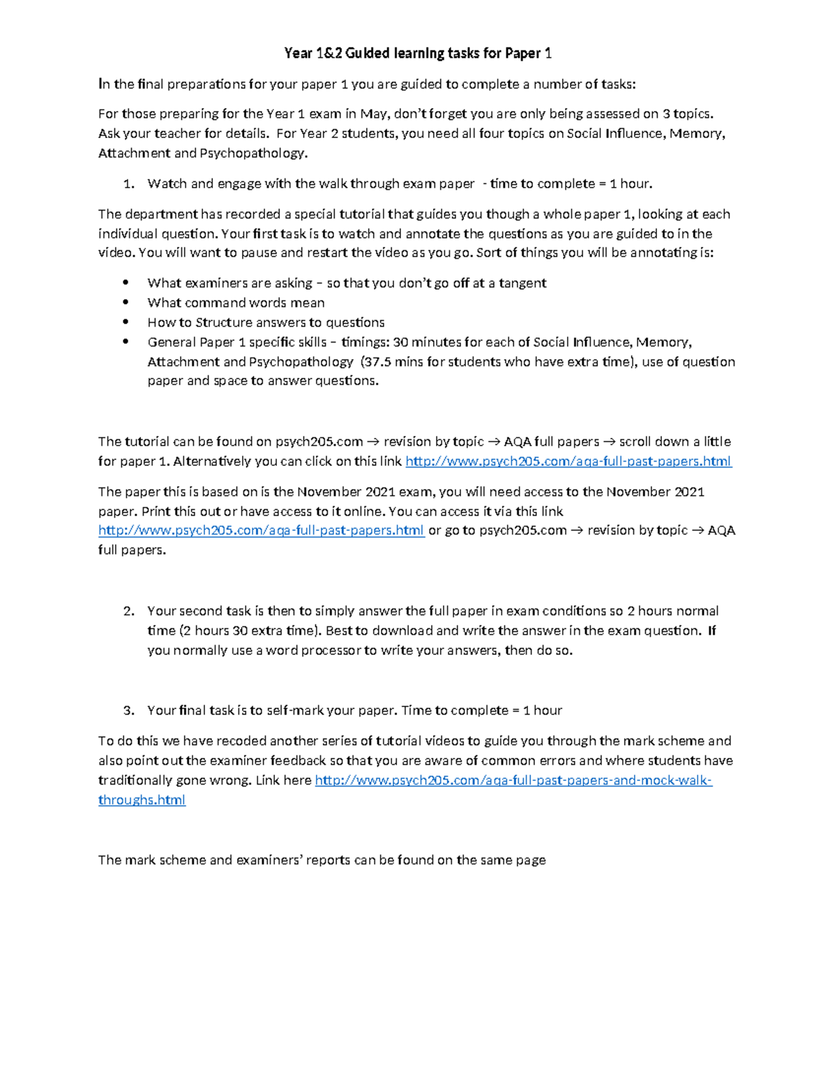 Paper 1 walk through and tasks - Year 1&2 Guided learning tasks for ...