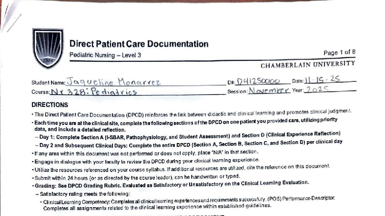 Direct Patient Care Documentation for Pediatric Nursing Level 3 ...