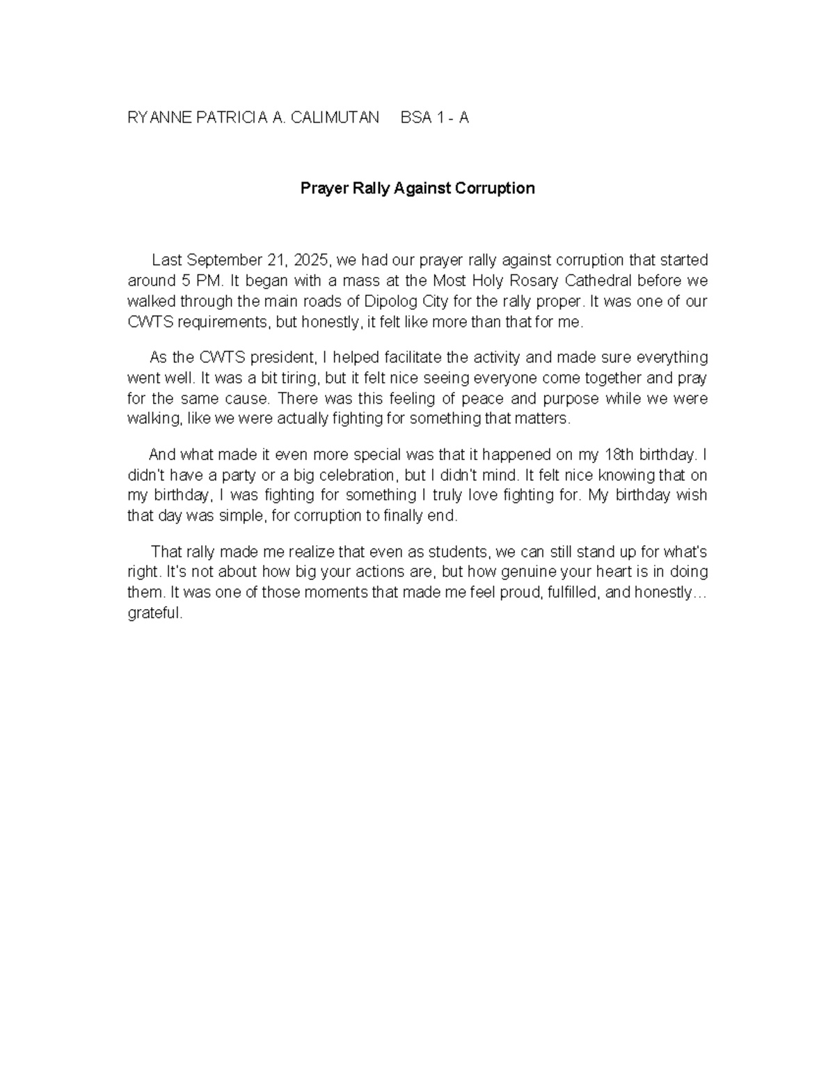 BSA 1 CWTS Prayer Rally Against Corruption - Sept 21, 2025 - Studocu