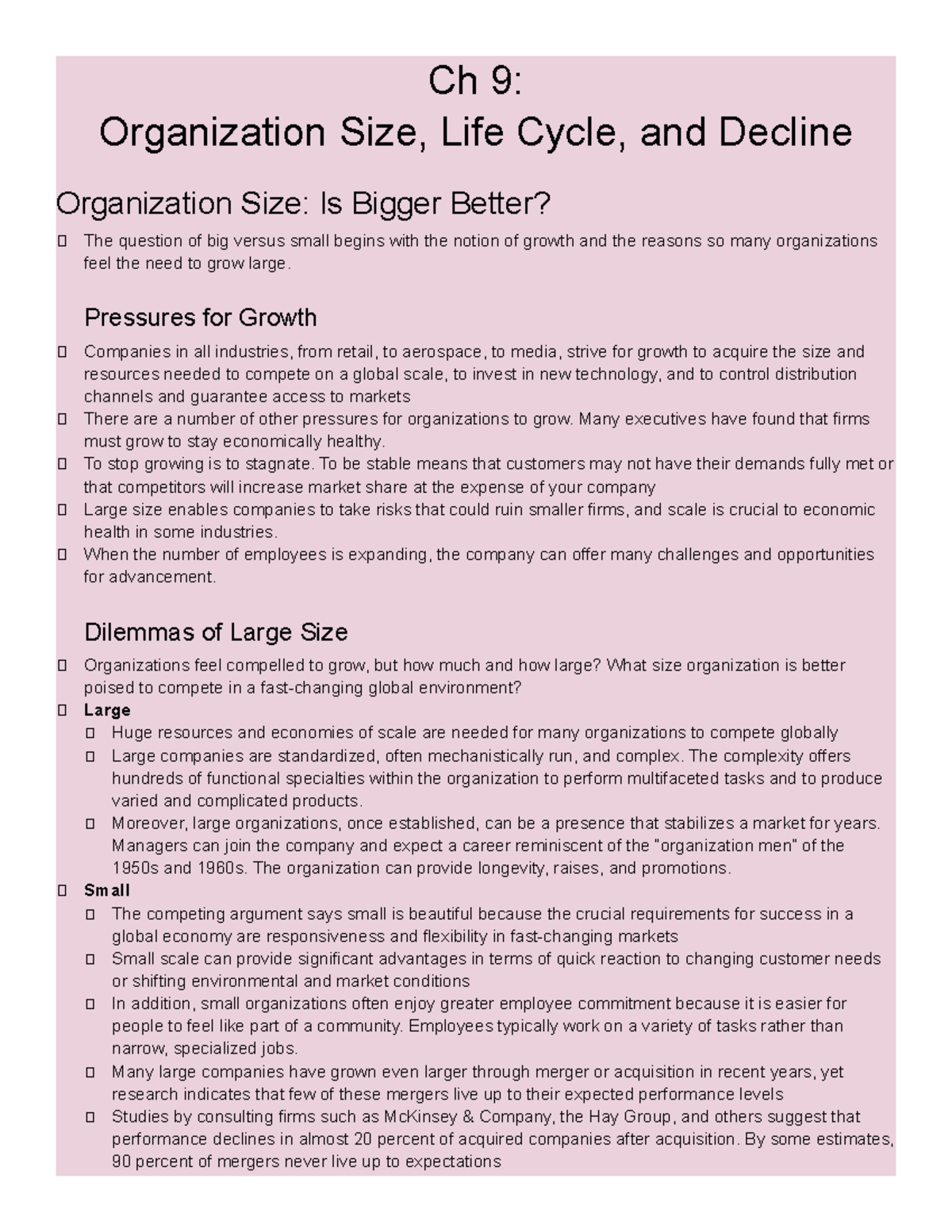 Ch 9: Organization Size, Life Cycle, and Decline Insights and Analysis ...