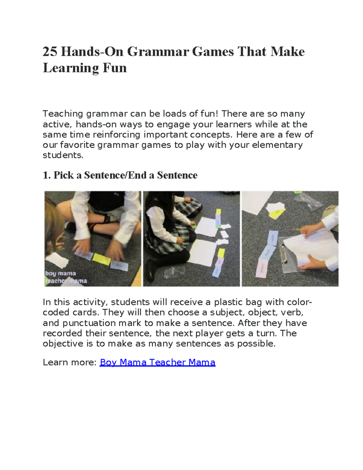 25 Fun Grammar Games for Engaging Elementary Learners - Studocu