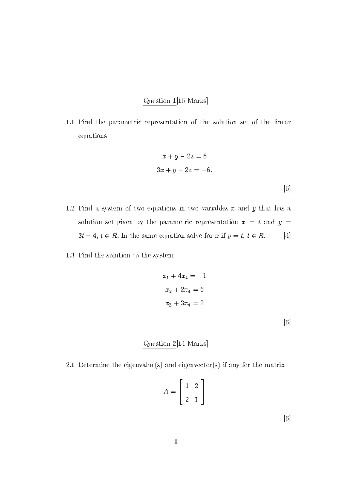 FMS307P Test 1 2025 - Linear Equations & Eigenvalues Solutions - Studocu