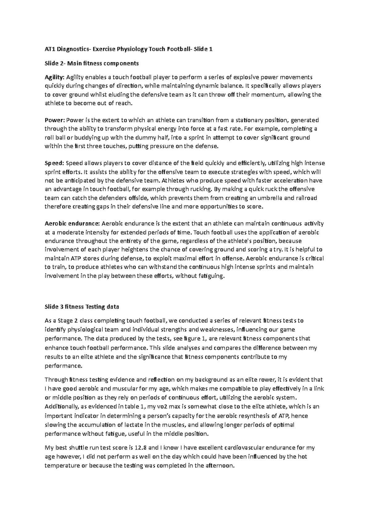 Touch Football Script - YEAH - AT1 Diagnostics- Exercise Physiology ...