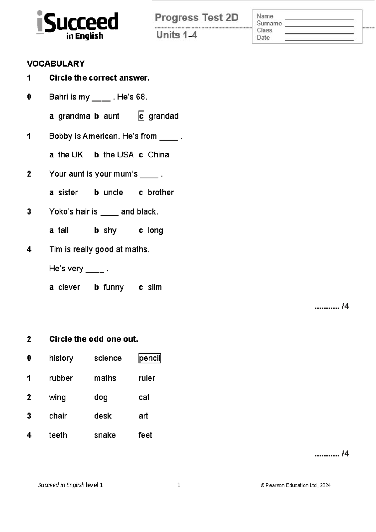 Succeed in English L1: Progress Test 2 - Group D - Studocu