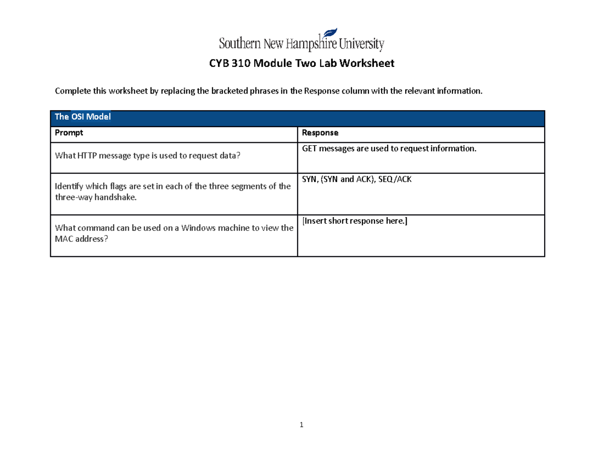 CYB 310 Module Two Lab Worksheeteric tobal - CYB 310 Module Two Lab ...