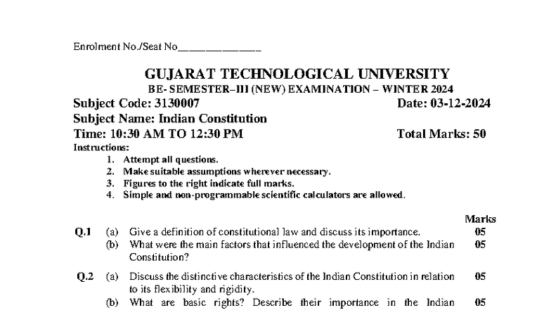 IC GTU Winter 2024 Exam Paper Solution: Indian Constitution Insights ...