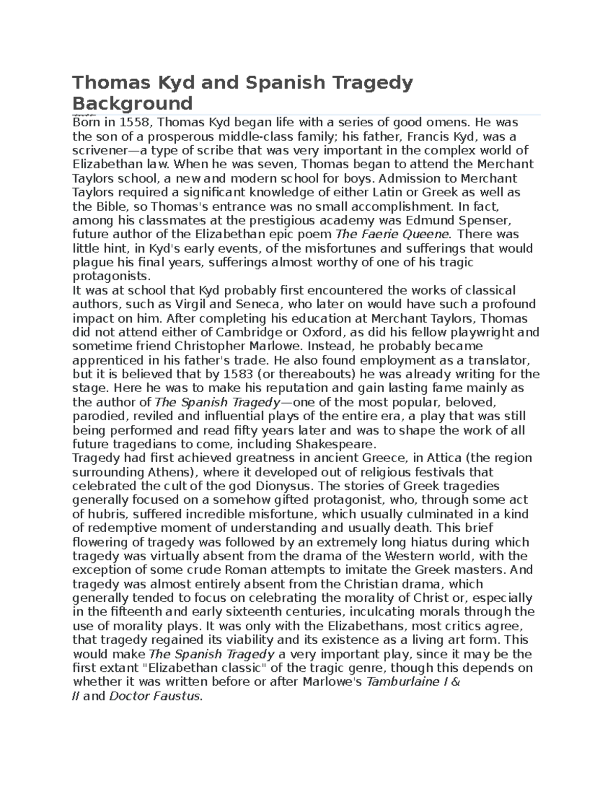 The Spanish Tragedy by Thomas Kyd: An In-Depth Background Study - Studocu