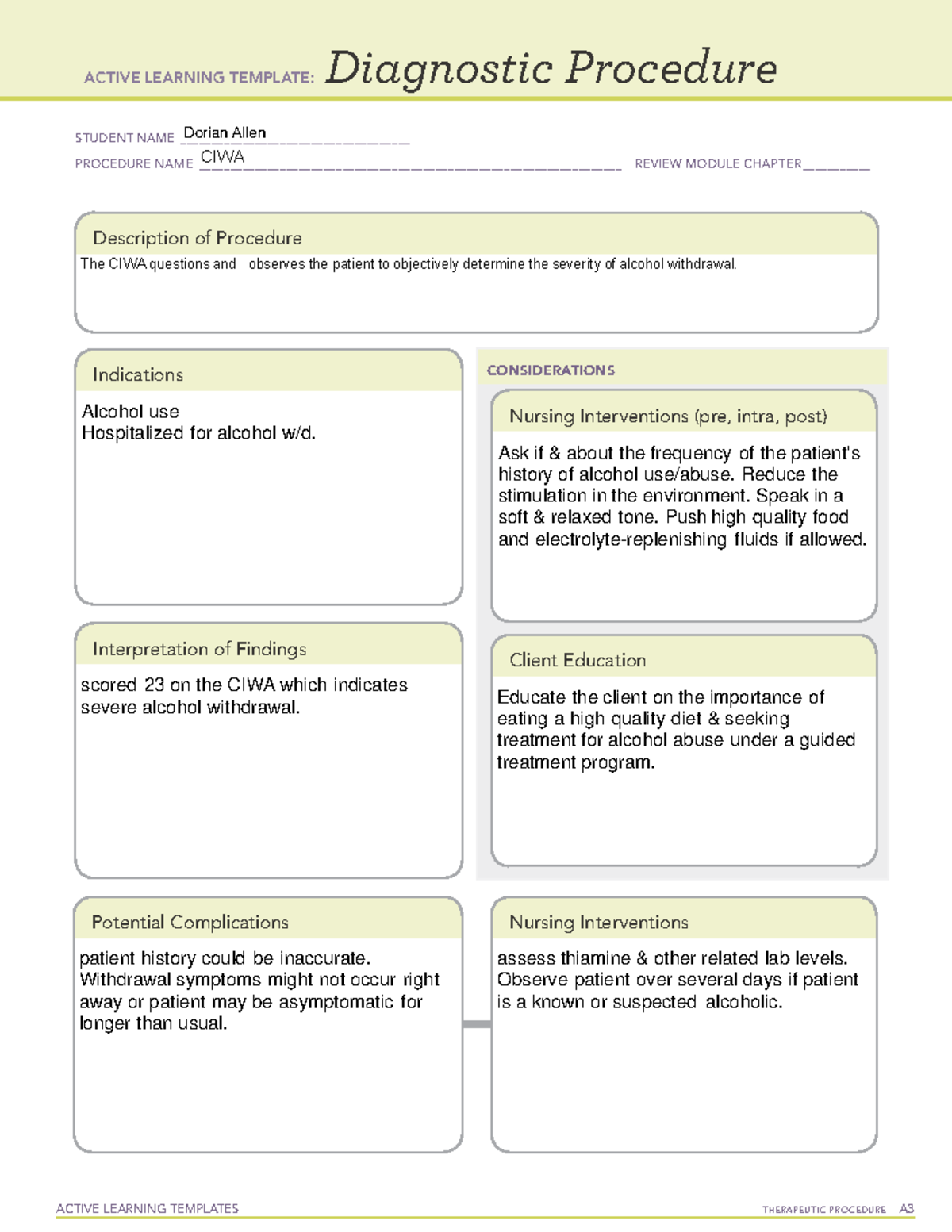 CIWA - advanced adulth health - ACTIVE LEARNING TEMPLATES THERAPEUTIC ...