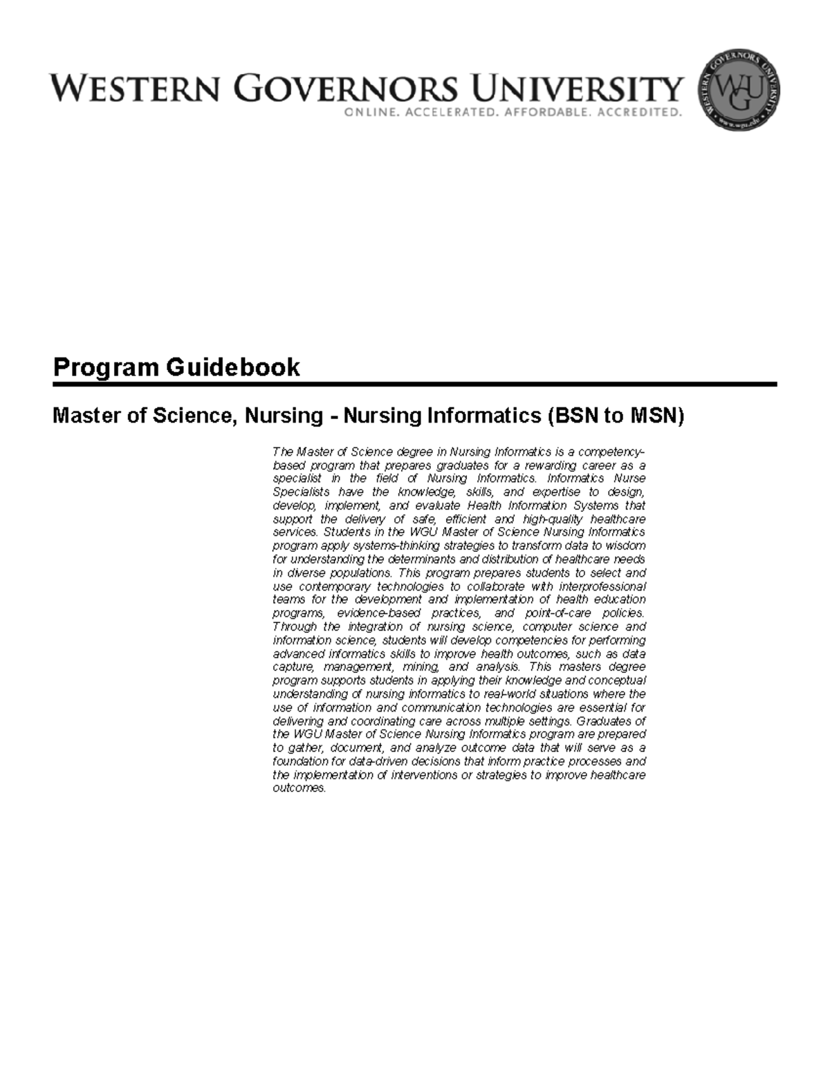 MSNUNI 202003: Master of Science in Nursing Informatics Program Guide ...