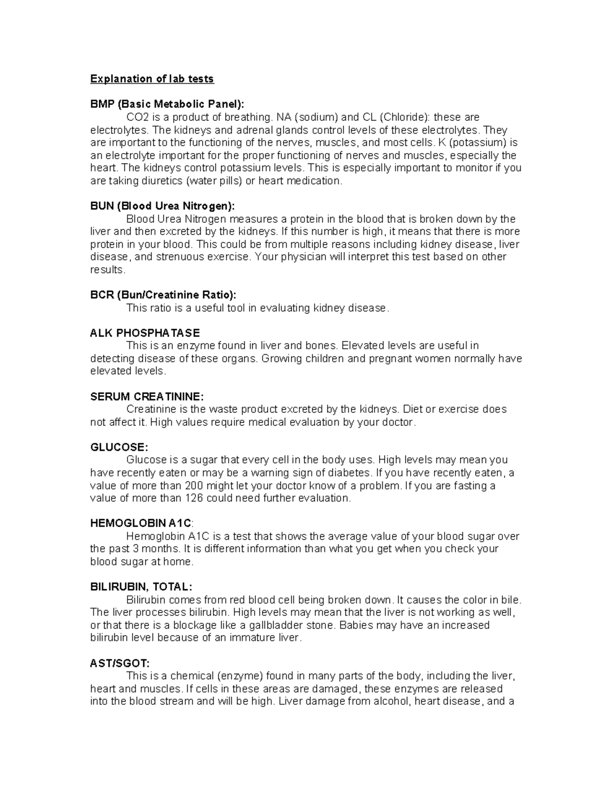 Explanation of lab tests - NA (sodium) and CL (Chloride): these are ...