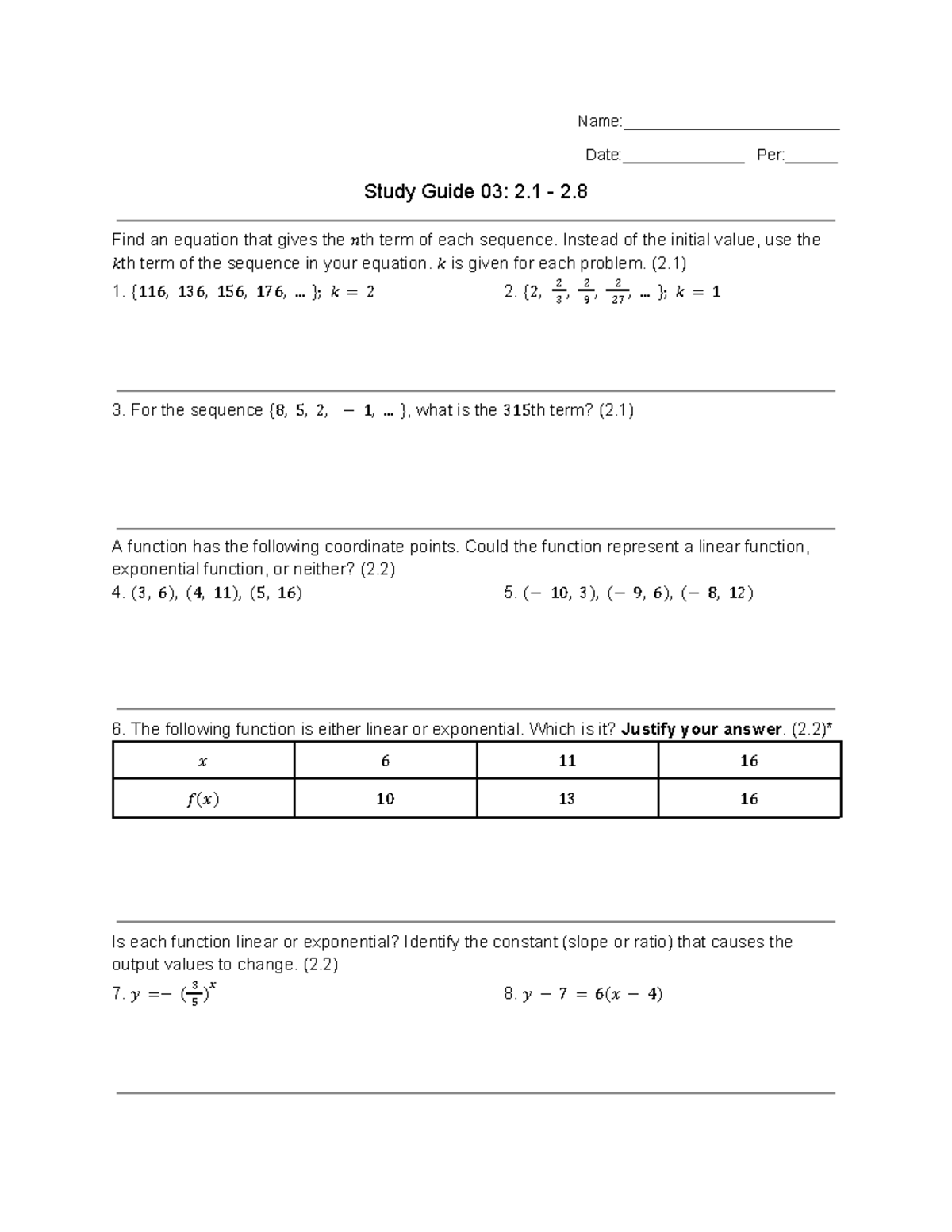 APPC - Final Exam Study Guide: Sequences, Functions & Modeling - Studocu