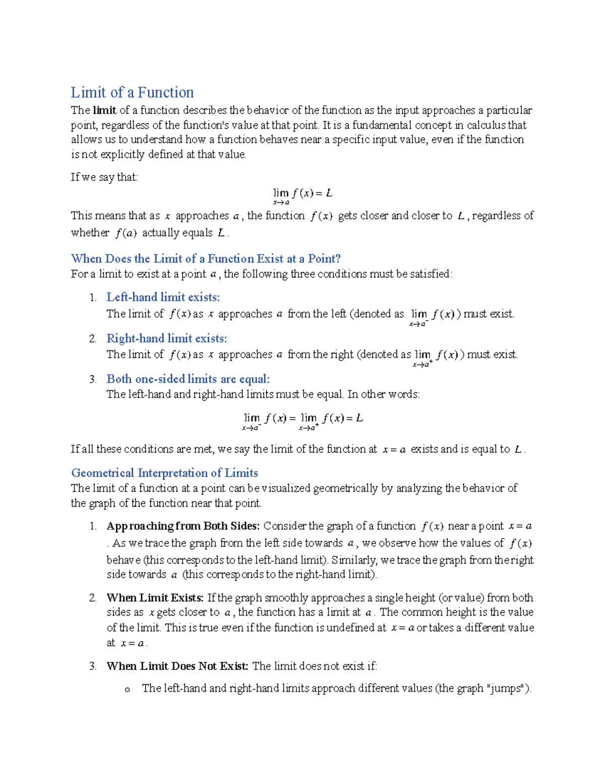 Calculus 101: Understanding Limits of Functions - Studocu