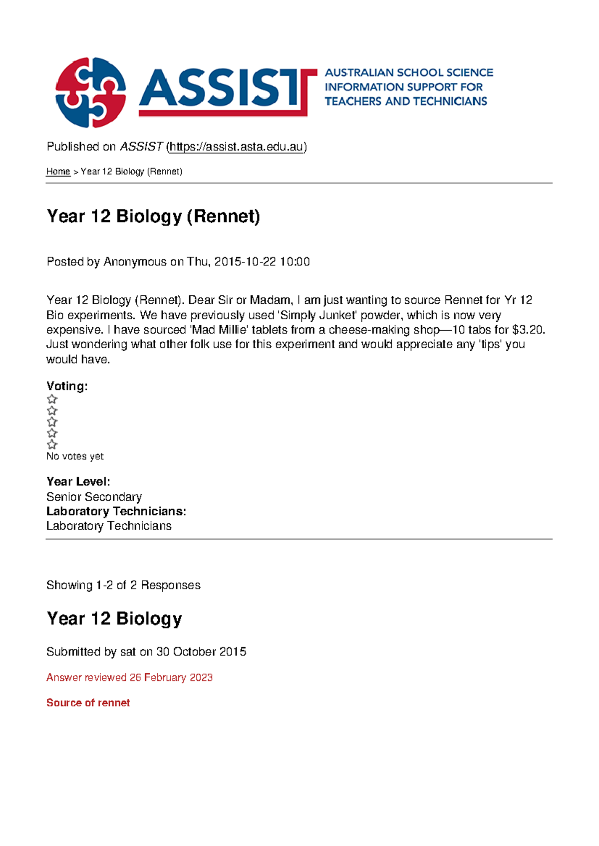Year 12 Biology (Rennet) - Sourcing Tips & Experiment Guidance - Studocu