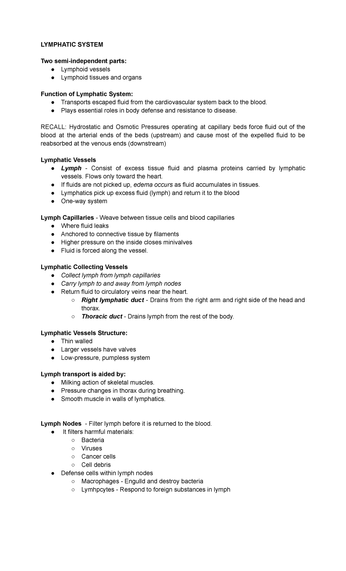 Ana Phy Finals Notes - LYMPHATIC SYSTEM Two semi-independent parts ...