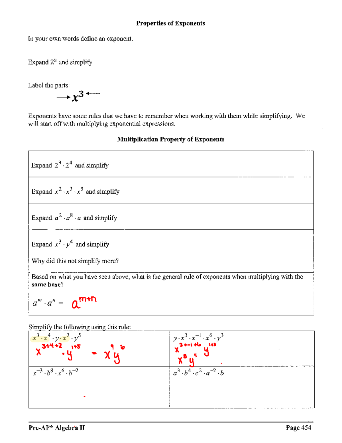 Algebra II 7.1 Notes: Properties and Rules of Exponents - Studocu