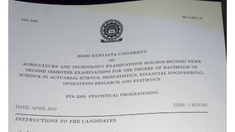 STA 2205: Final Exam on Statistical Programming - April 2019 - Studocu