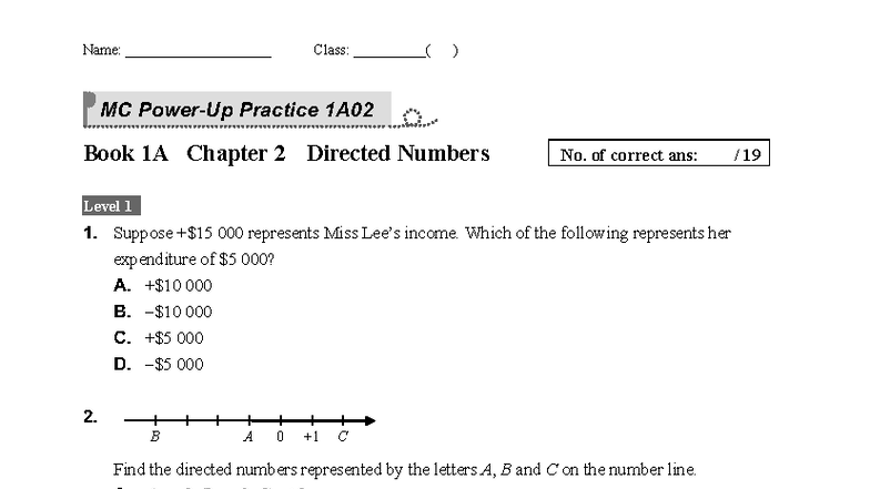 OJM MC 1A02 e-Math Exercises: Directed Numbers Practice Term 1 - Studocu