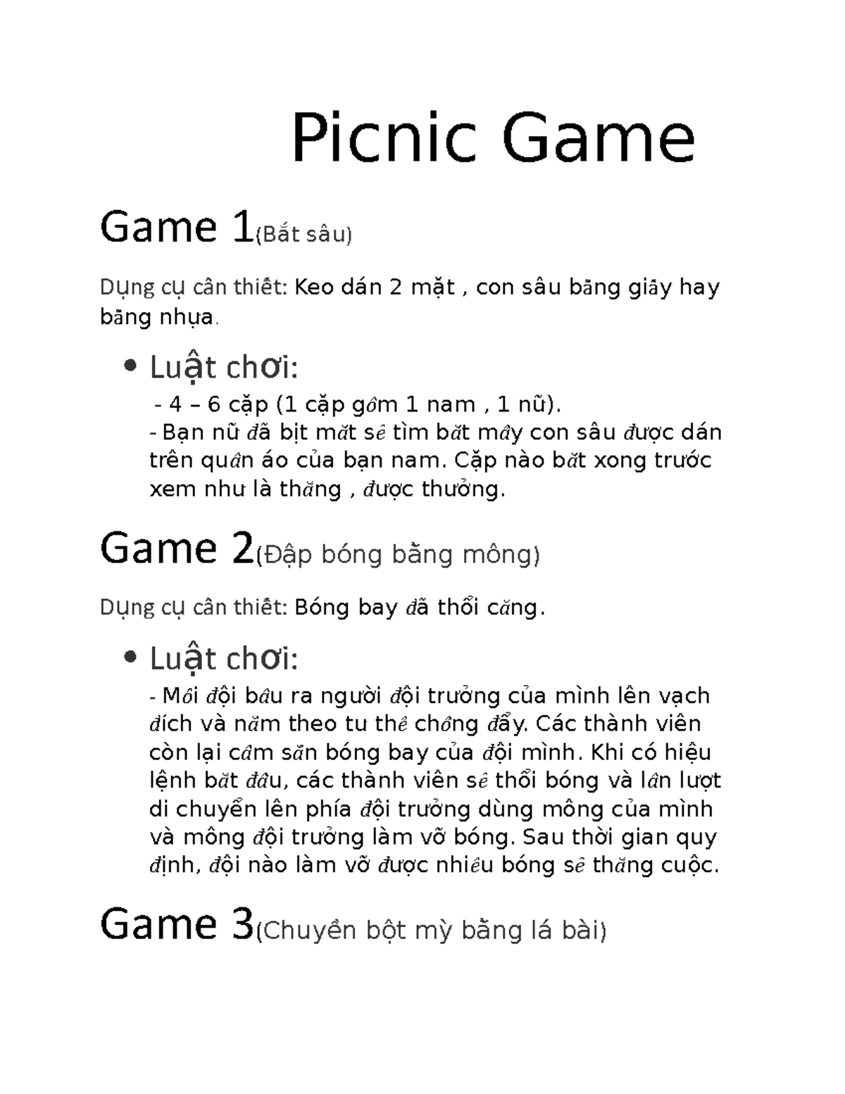 Indoor-games - fff - Picnic Game Game 1(Bắt sâu) D ụng c ụ cầần thiếết ...
