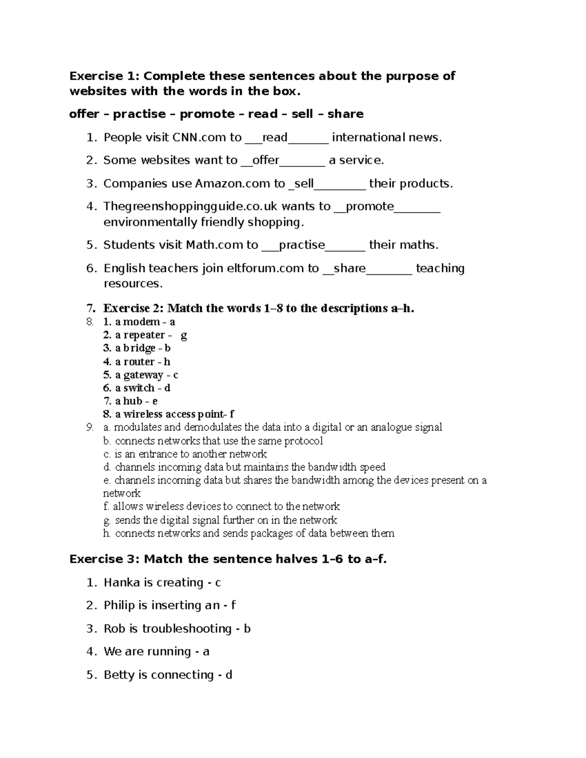 Exercise 1: Purpose of Websites and Related Concepts - Studocu