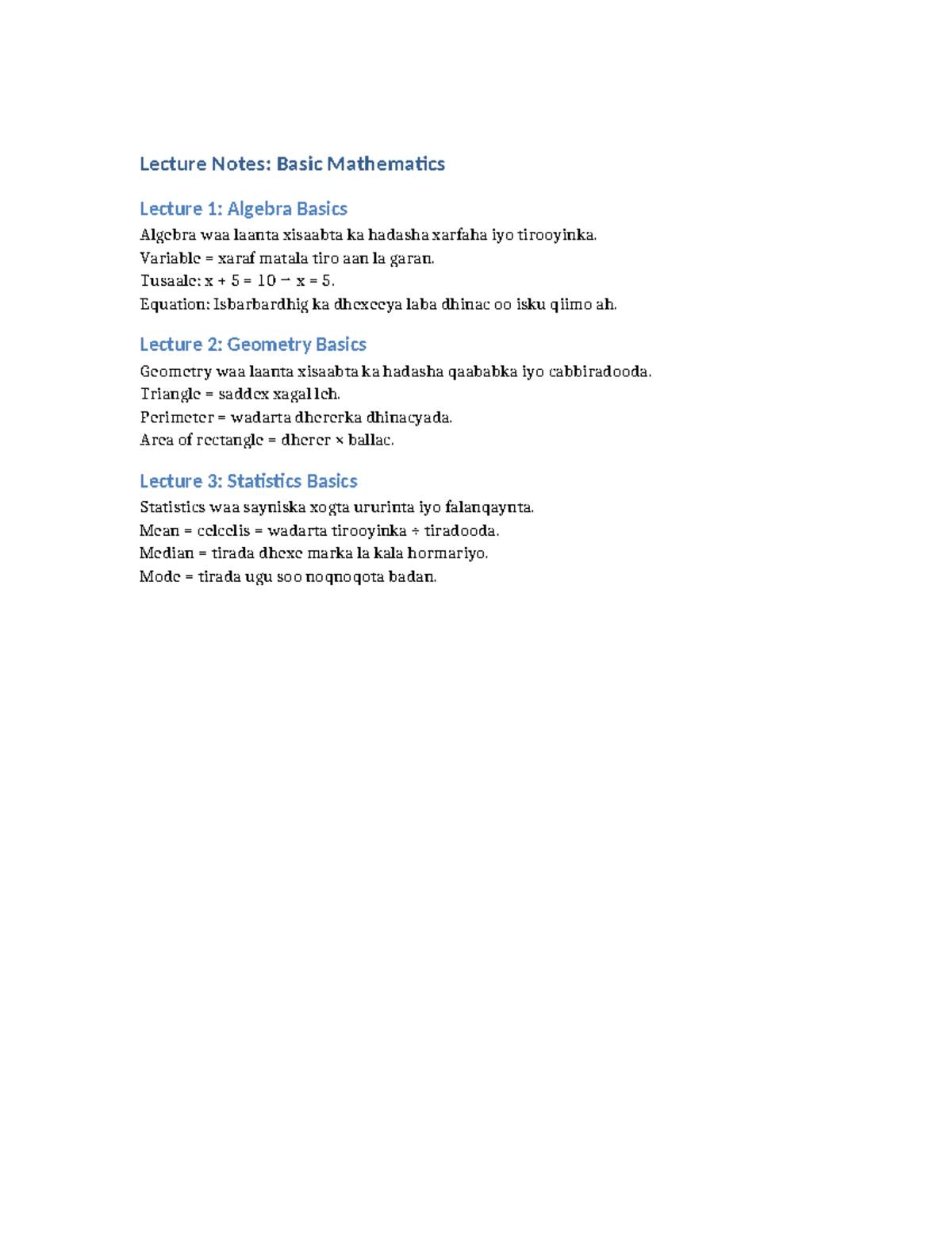 mathematics notes - Lecture Notes: Basic Mathematics Lecture 1: Algebra ...