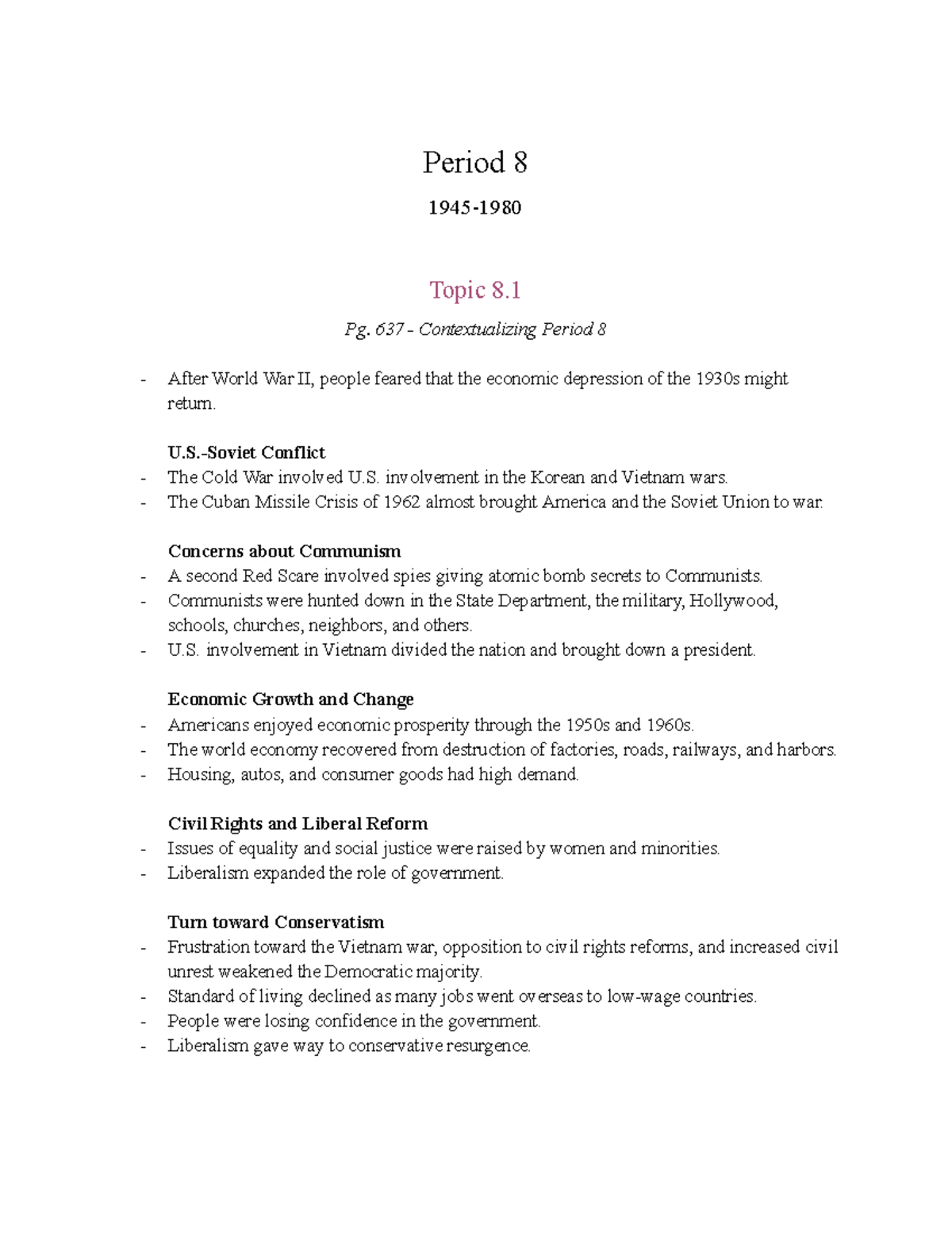 APUSH Period 8 Notes: Cold War, Civil Rights, and Economic Change - Studocu