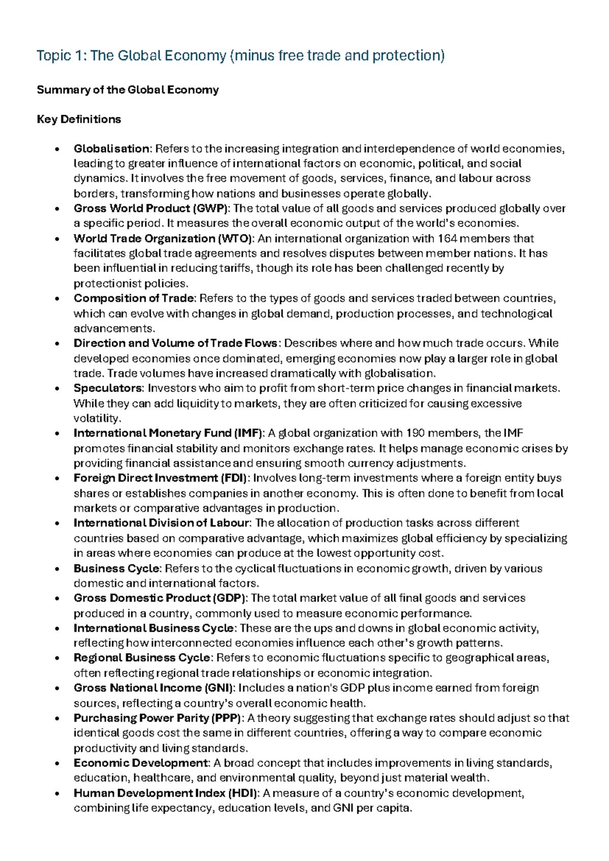 Summary 2024: Topic 1 - The Global Economy Overview - Studocu