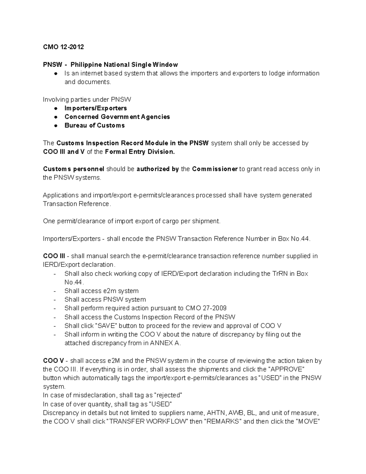CMO PNSW: Overview of the Philippine National Single Window System ...
