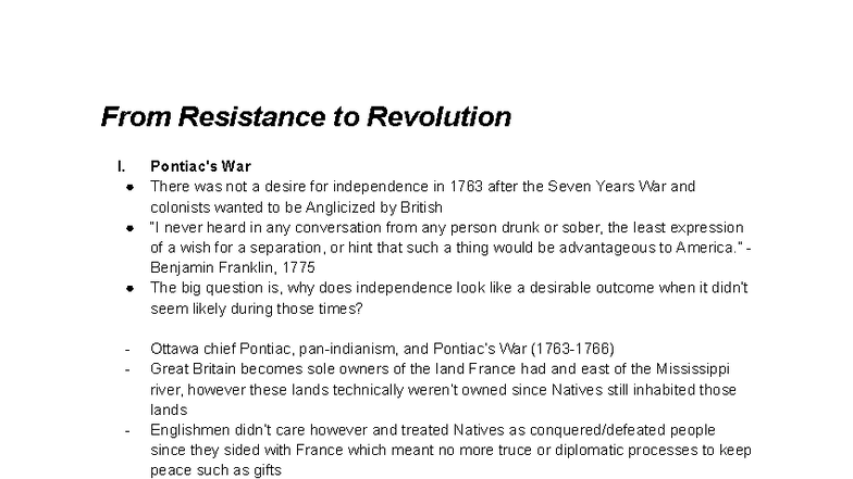 History Lecture Notes Unit 2: From Resistance to Revolution - Studocu