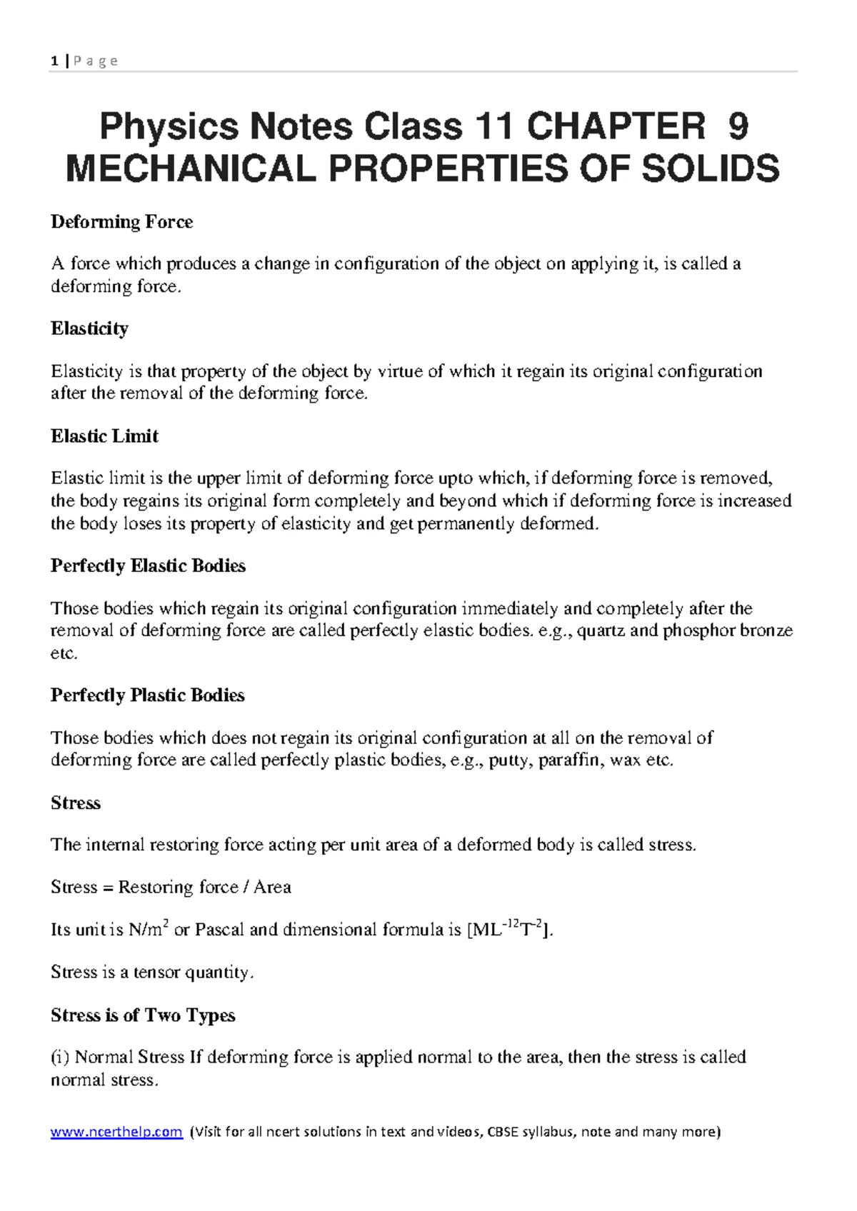 Elasticity-Problems-Solutions - PHYSICS WORKSHEET STRESS, STRAIN ...