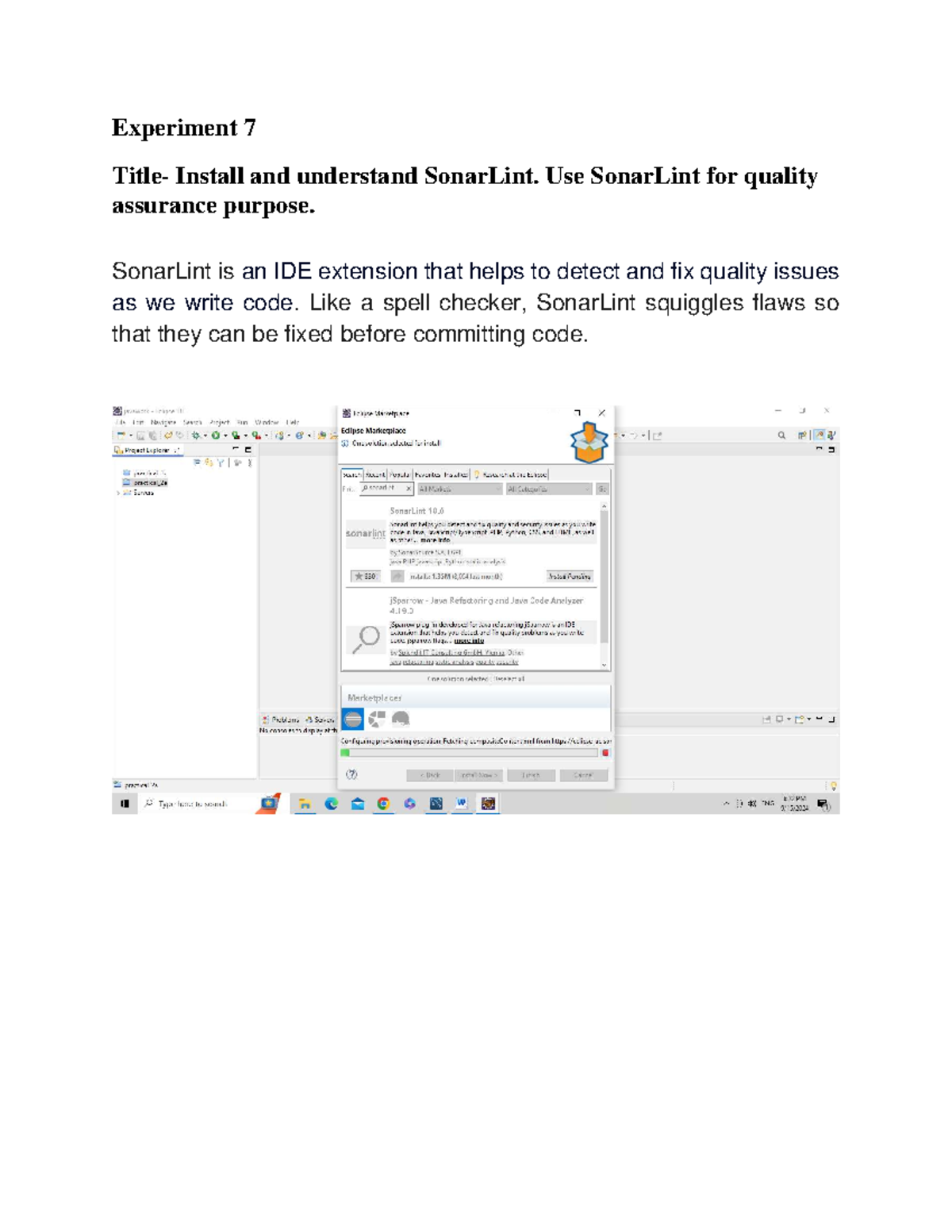 Experiment 7 & 8: SonarLint & Debugging Techniques for STQA - Studocu