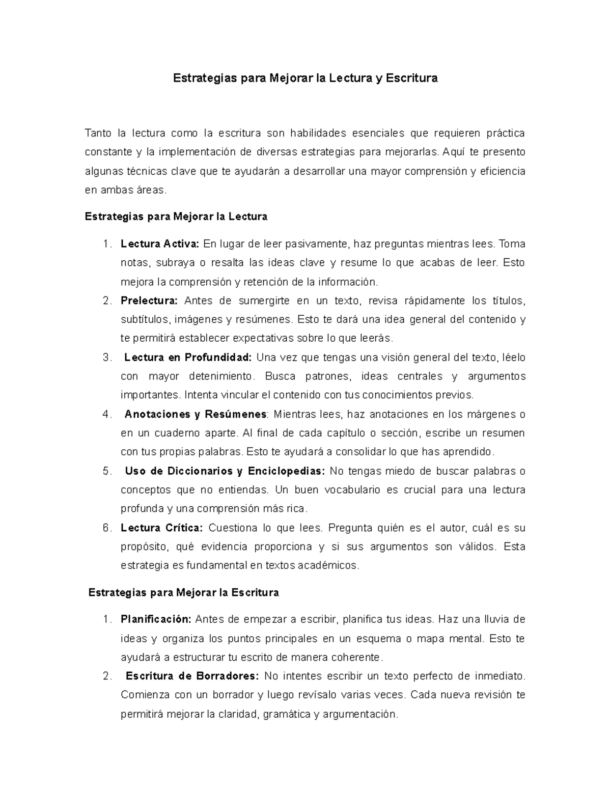 Estrategias Clave para el Desarrollo de Lectura y Escritura - Studocu