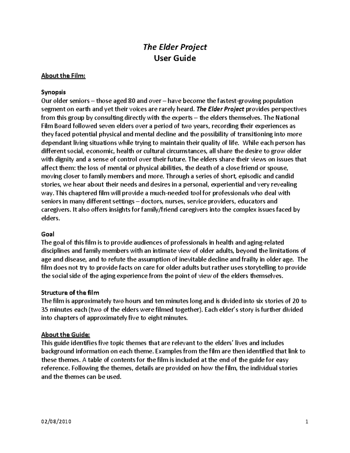 The Elder Project: Insights into Aging for Nursing Professionals - Studocu