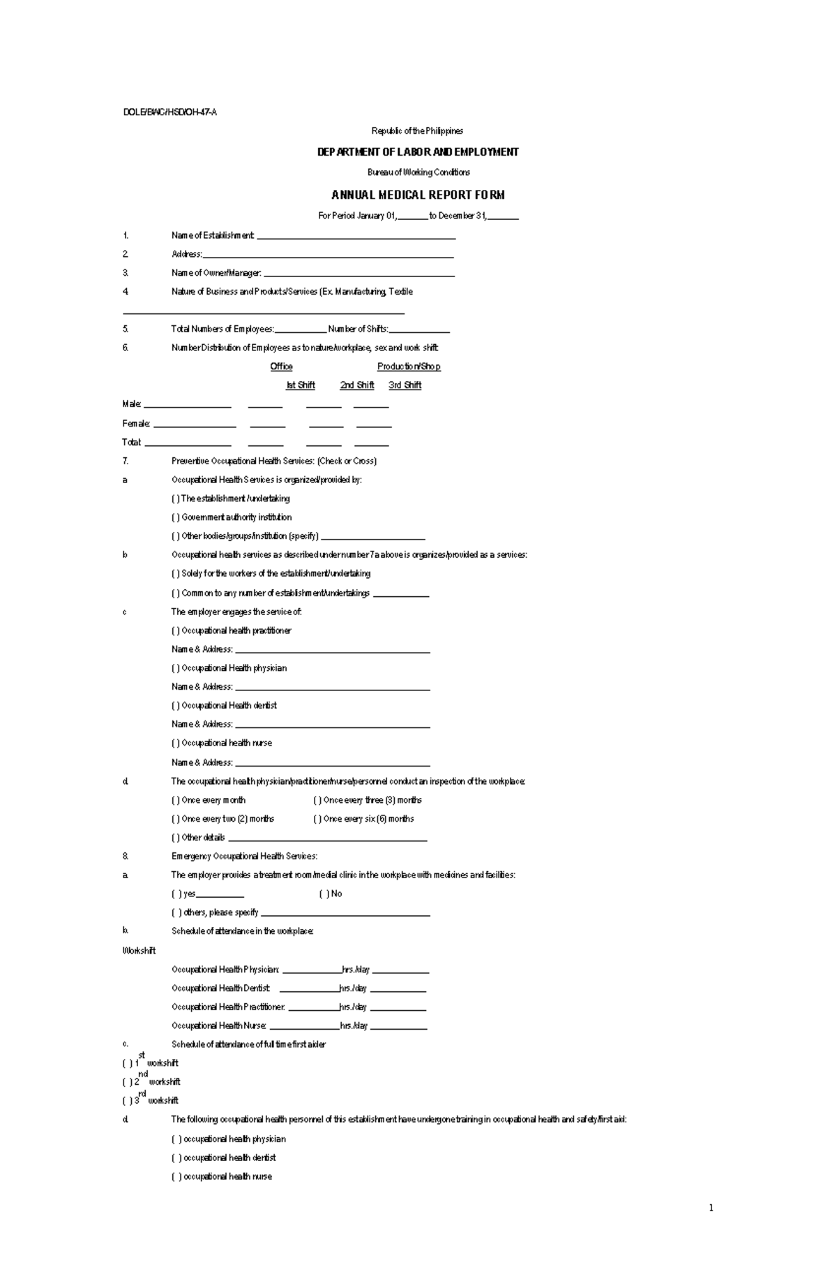 Revised Annual Medical Report Form (DOLE BWC HSD H-47-A) - Studocu