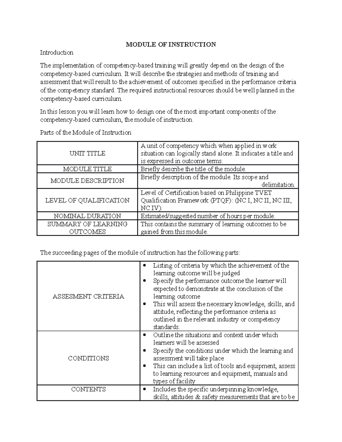 Designing Competency-Based Module of Instruction for NC II - Studocu