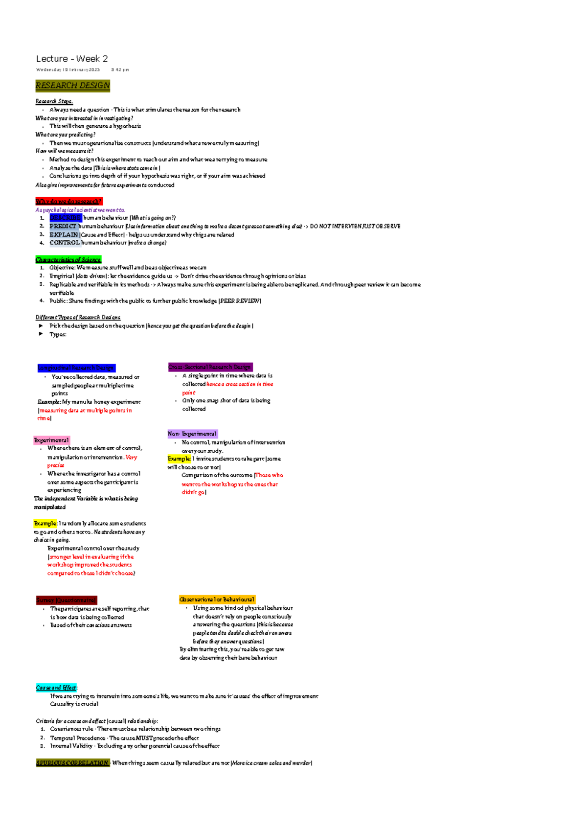 STAT1103 Lecture Notes: Research Design Overview - Week 2 - Studocu