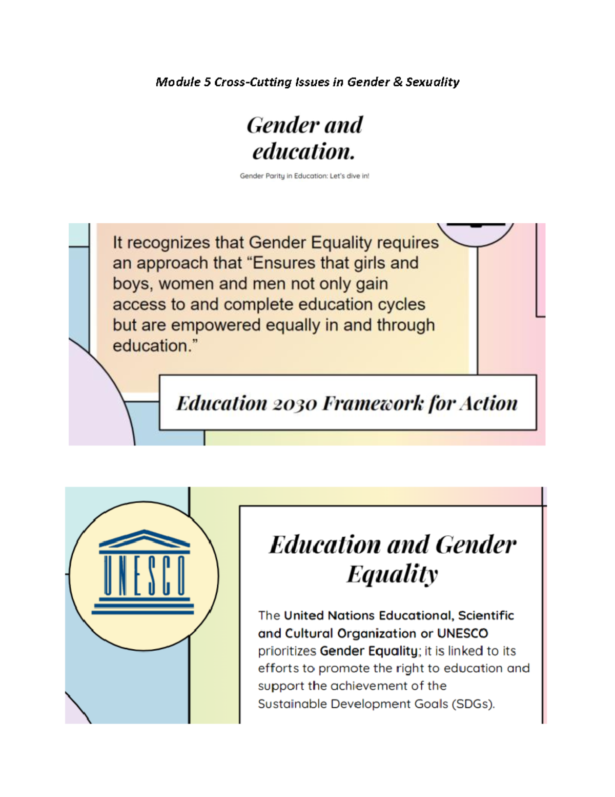 Module 5: Gender and Education Issues in Cross-Cutting Contexts - Studocu