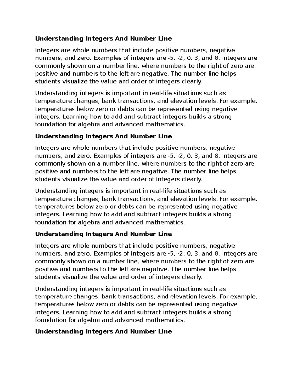 Understanding Integers & Number Line Concepts (MATH101) - Studocu