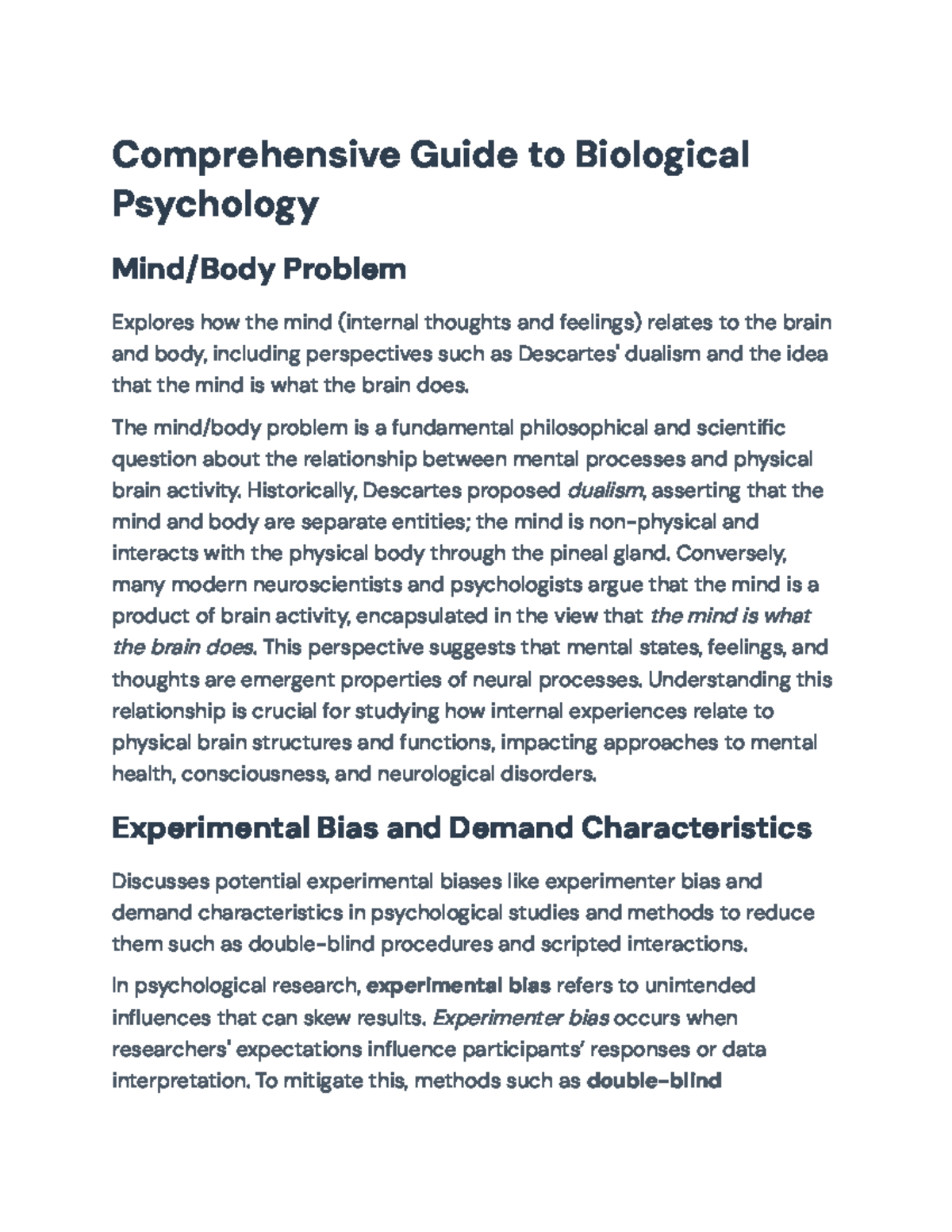 Comprehensive Overview of Biological Psychology Concepts (PSY 101 ...
