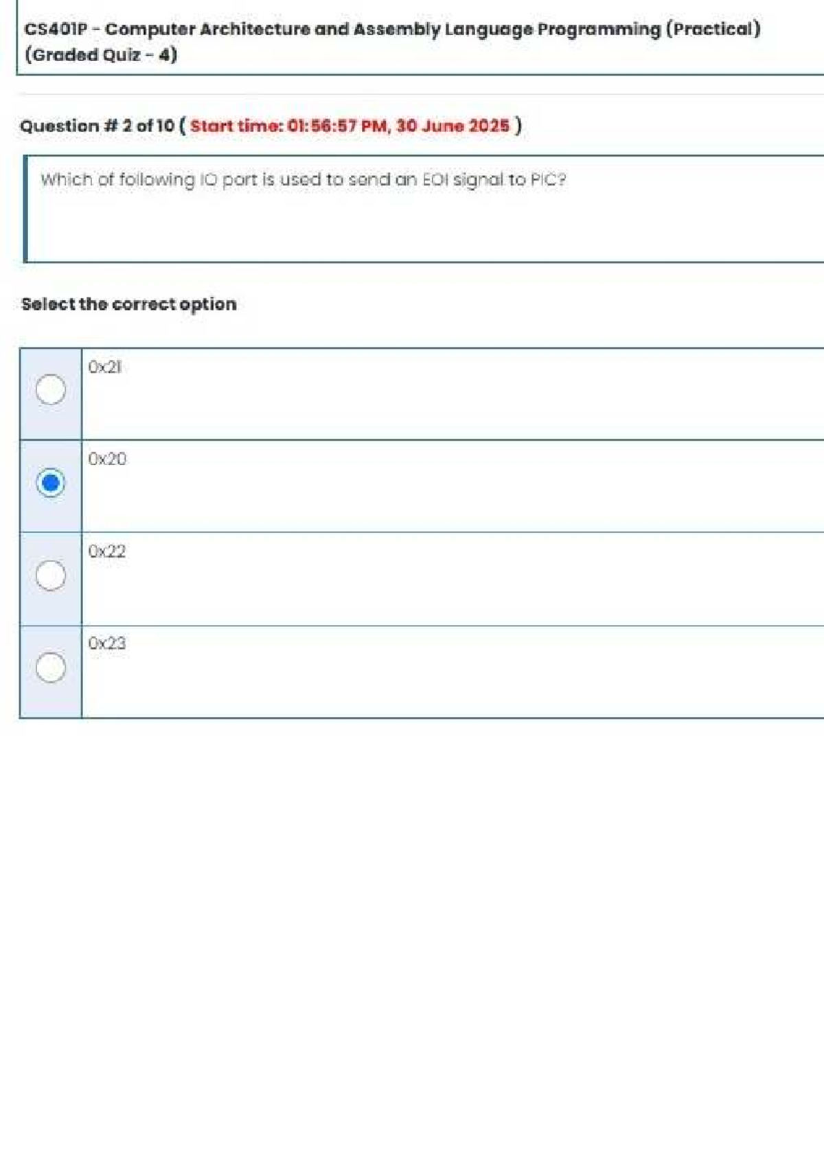 CS401P Computer Architecture & Assembly Language (Graded Quiz 4) - Studocu