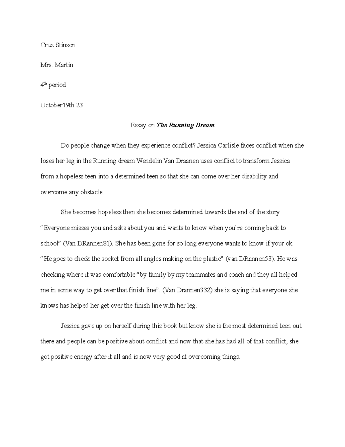 The Running Dream Essay Analysis: Overcoming Conflict and Change - Studocu