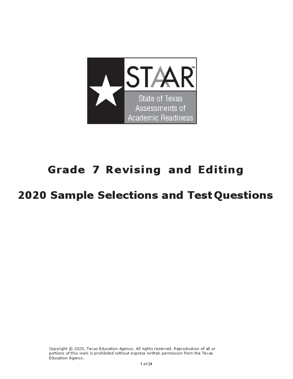 Grade 7 STAAR Practice: Revising & Editing Skills Guide - Studocu