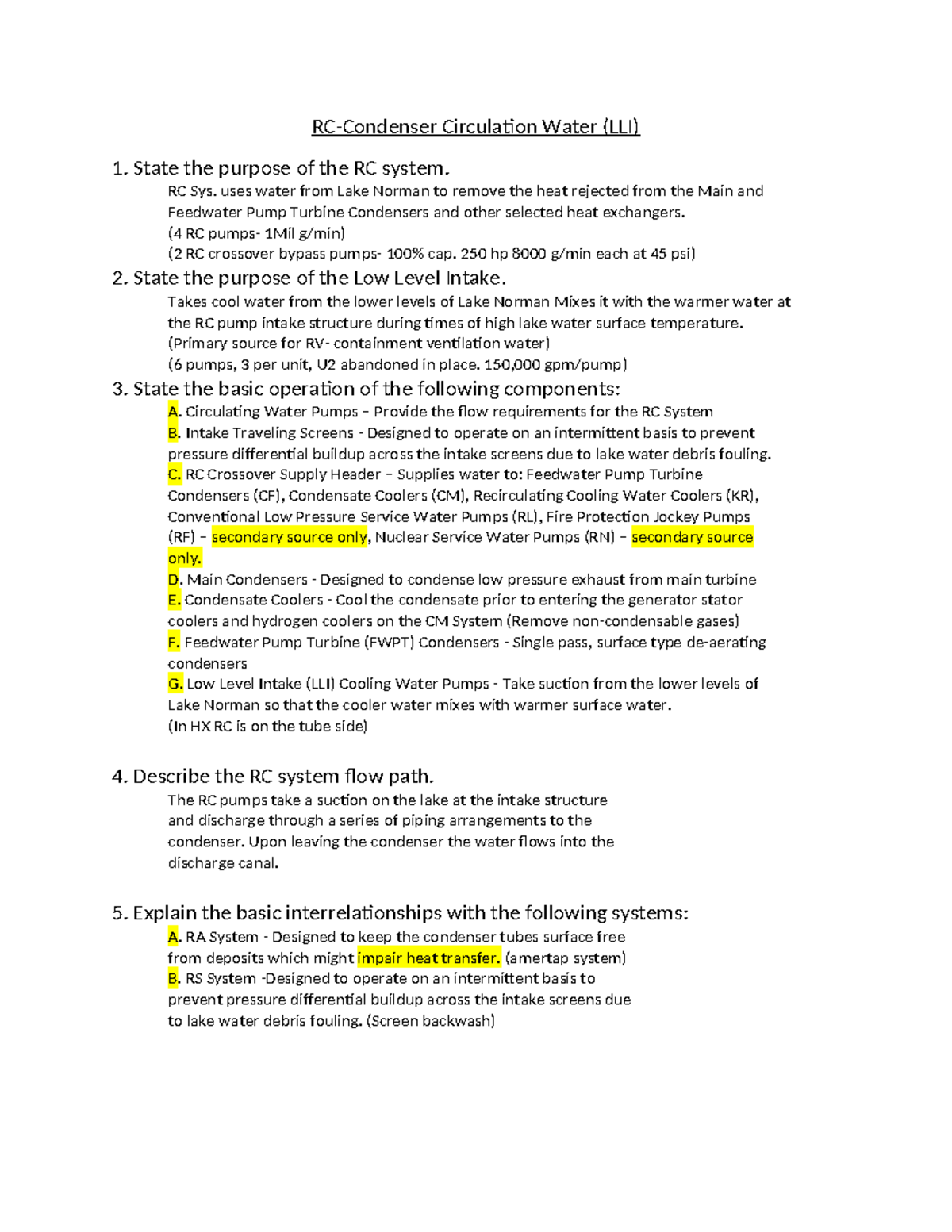 RC System Overview: Operation of Circulating Water Components (LLI ...
