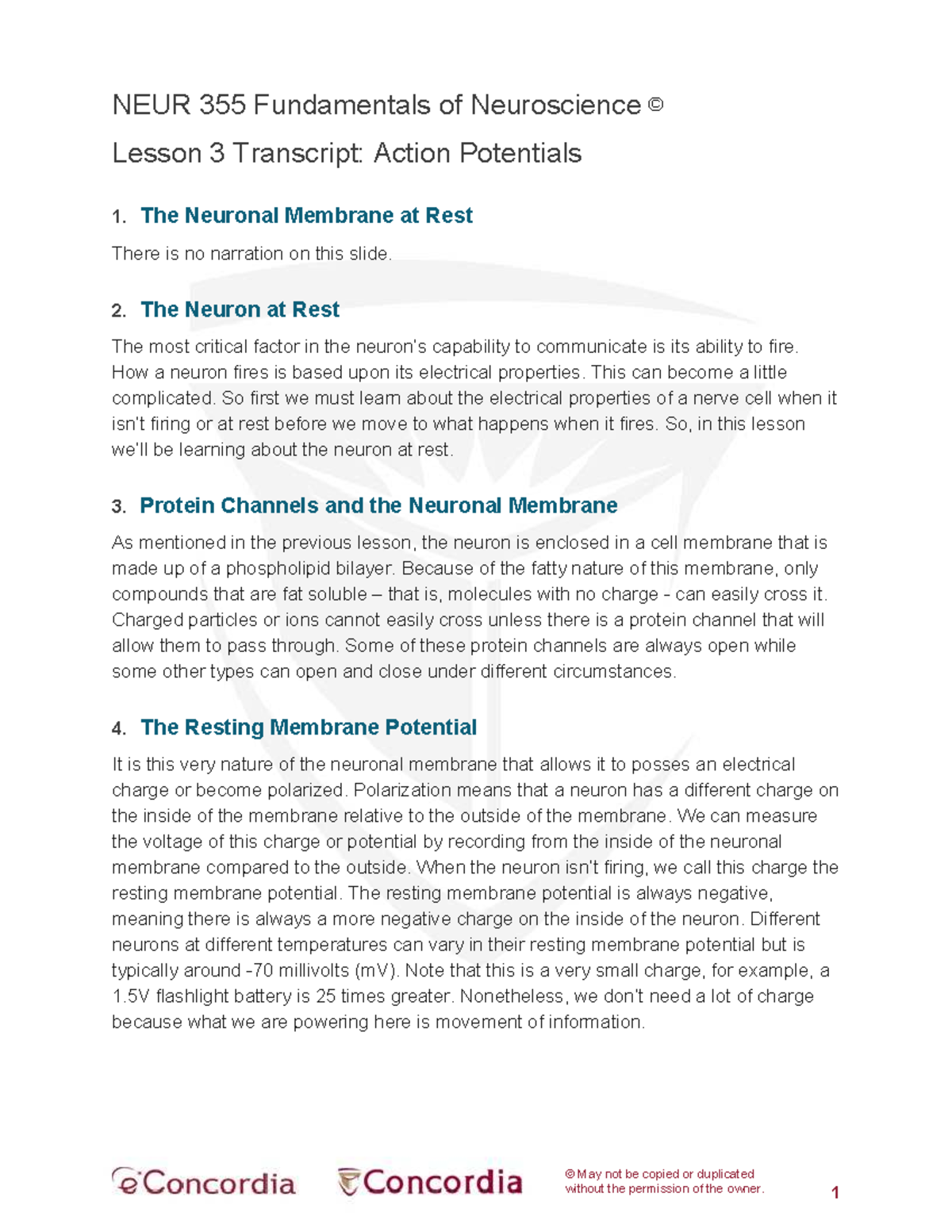 NEUR 355 Final Exam Review: Action Potentials & Neuronal Membrane - Studocu