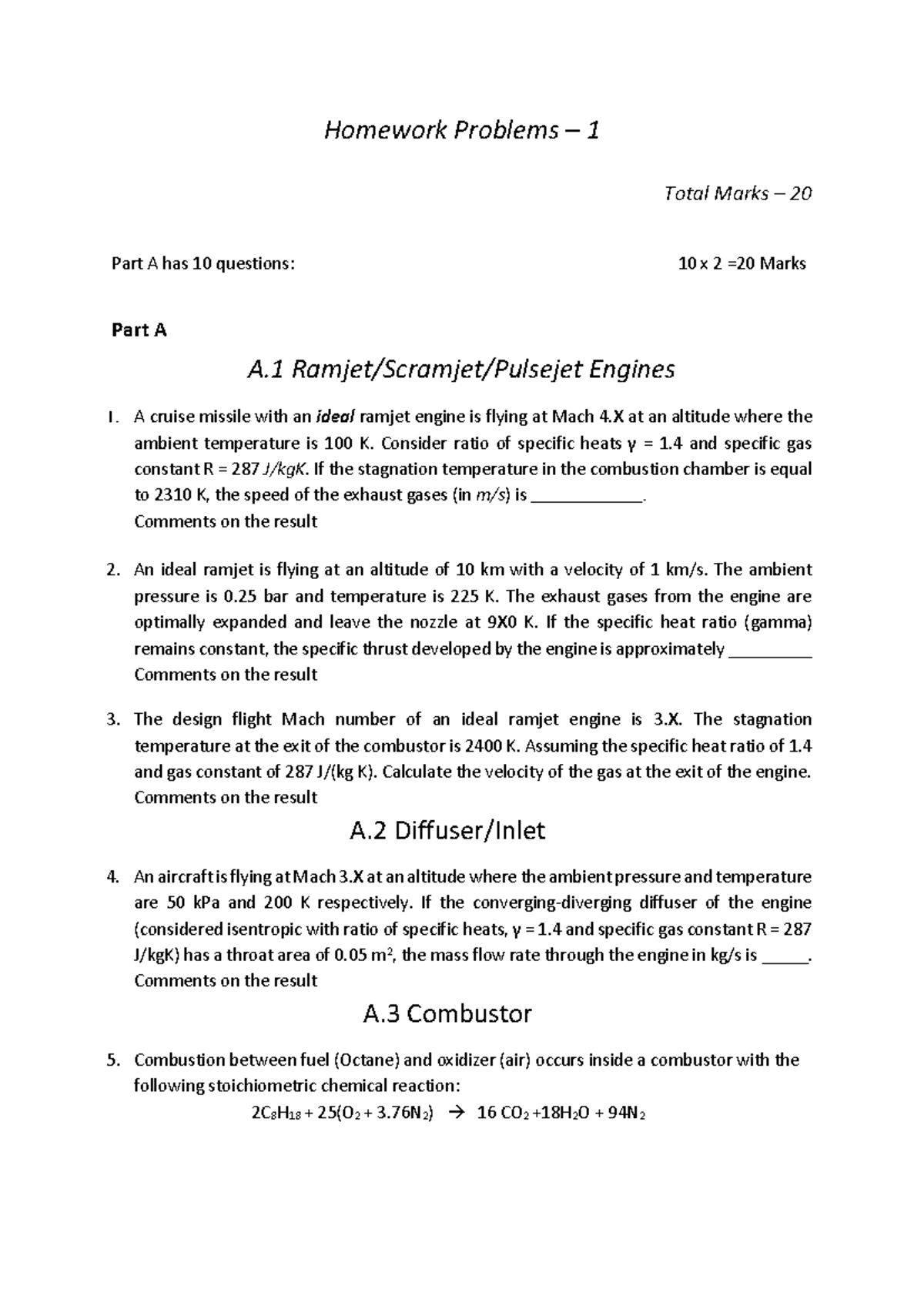 19ASE BTech Aerospace Propulsion 2 Homework Problem 1 - Homework ...