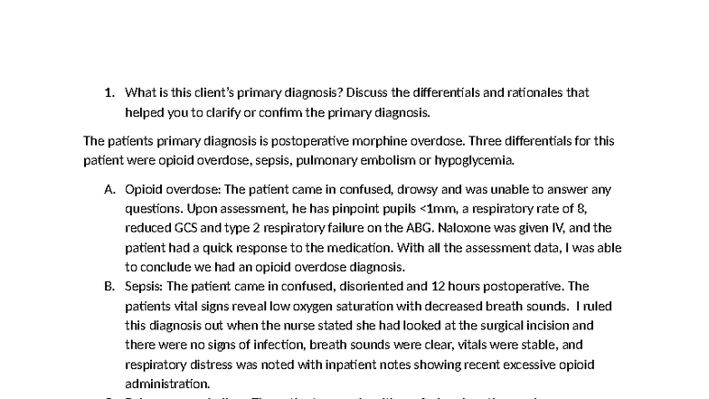 Week 4 Discussion: Opioid Overdose Diagnosis & Treatment Plan - Studocu