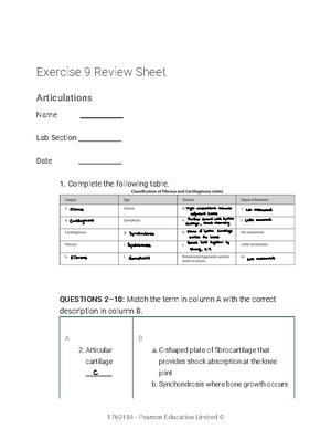 Lab. 7 - completed lab assignment - Exercise 7 Review Sheet Introduction to the Skeletal System ...